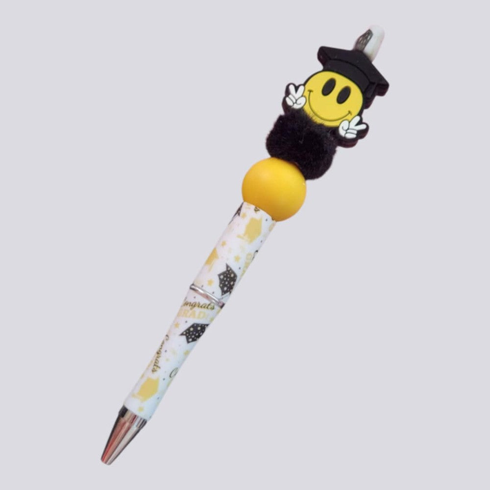 Beaded Refillable Pen Smiley Face Graduate with Fluff RSV – Bliss ...