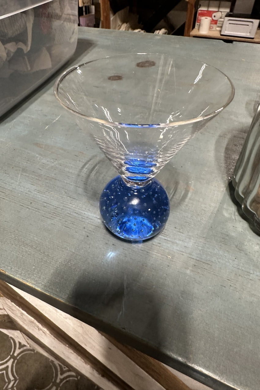 Vintage Blue Mid Century Modern bubble ball base Martini glass #62 VV ...