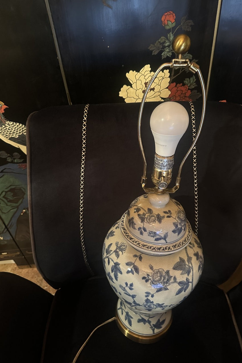 Vintage Blue & White Porcelain Table Lamp Ginger Jar Form Hand painted ...