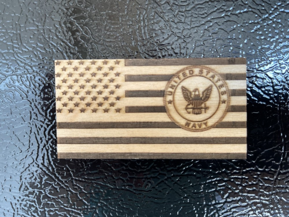 USA Flag with Navy Logo Engraved Wood Magnet RCD – Bliss Marketplace