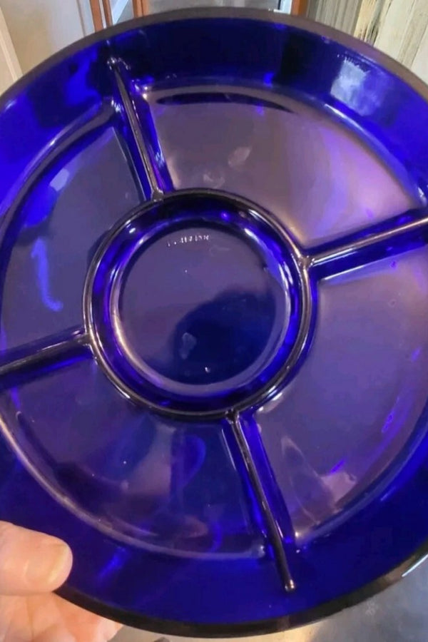 Beautiful Cobalt Blue Glass Round divided Relish Snack Server Dish Bow ...