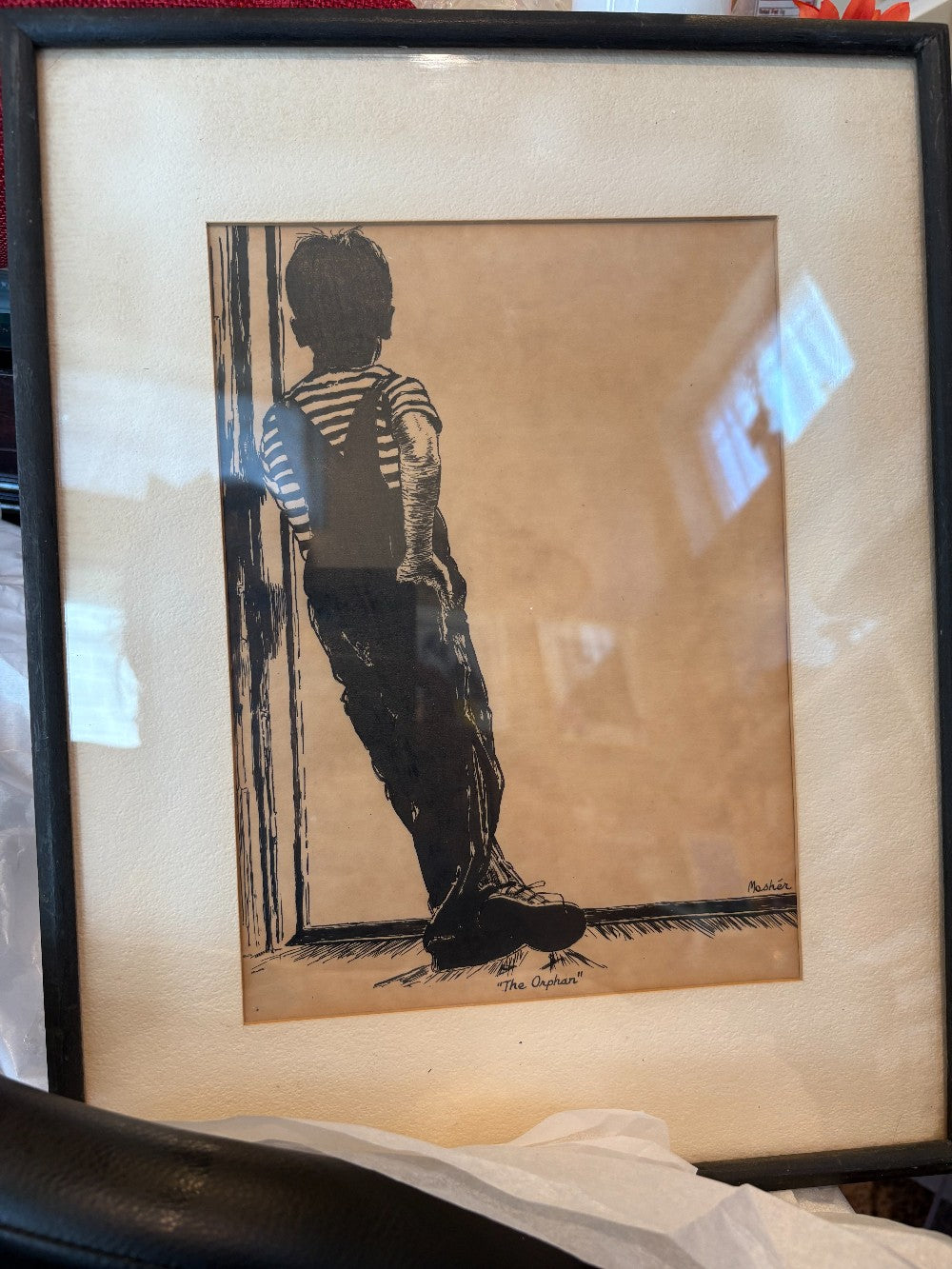 Vtg. FramedPrint - "The Orphan" by Mosher. 14" frame, 9"x7" print ...