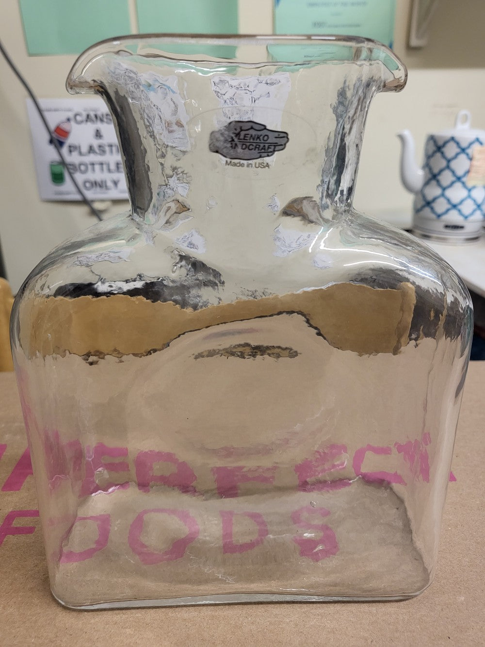 Blenko Water Bottle 384 Crystal Clear Glass Pitcher Sticker Marked ...